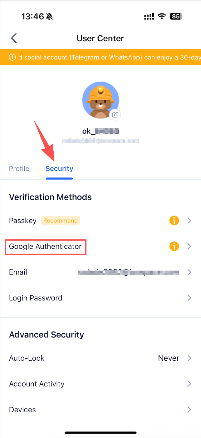 Bind Google Verification – OKMINER